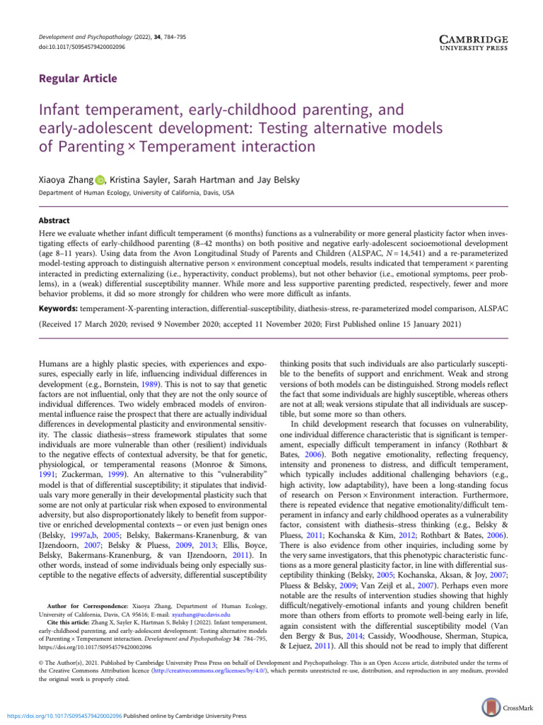 Infant Temperament Early Childhood Parenting and Early Adolescent ...