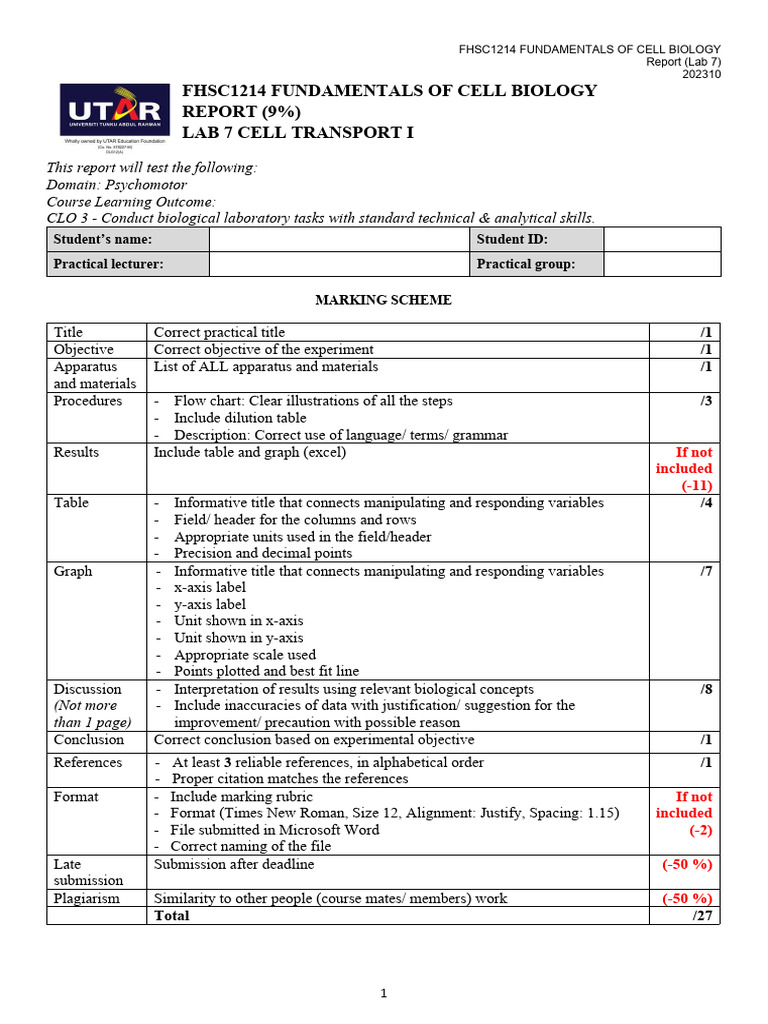 Lab 7: Cell Transport Experiment Report | PDF | Laboratories | Chart