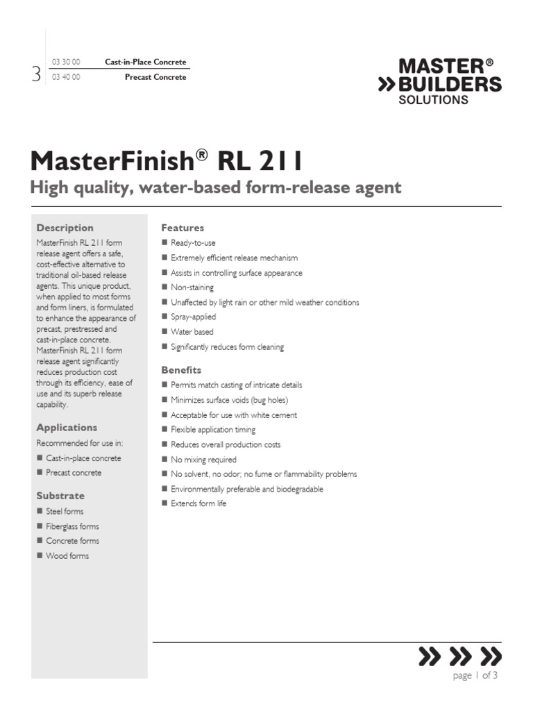 Masterfinish-Rl-211-Tds (Releasing Agent) | PDF | Concrete | Precast Concrete