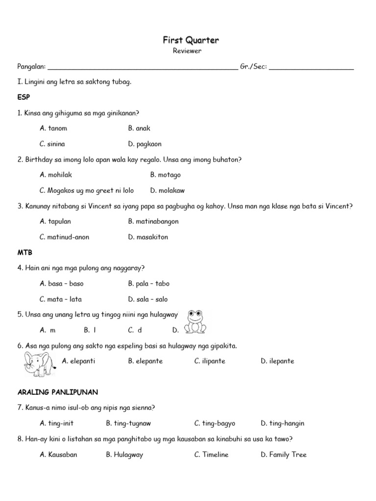 Grade 1 Reviewer Q1 | PDF
