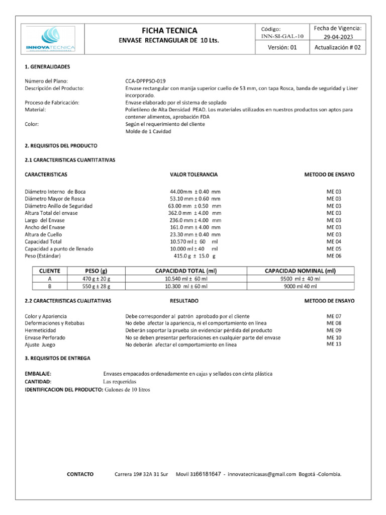 Galon Rectangular de 10 Lts - PDF | PDF