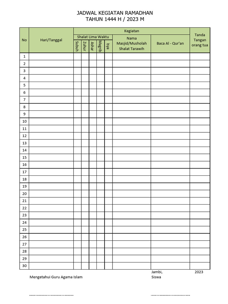 Jadwal Kegiatan Ramadhan | PDF