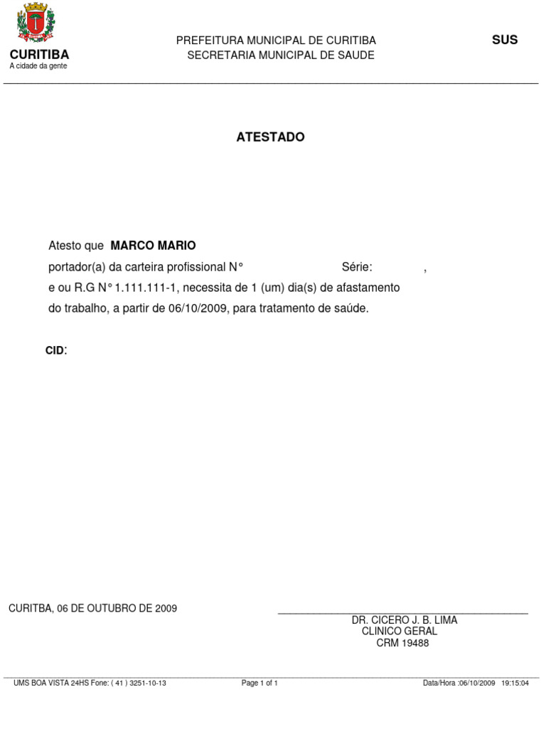 Atestado Médico Modelo | PDF | Finanças e Administração de Capital ...