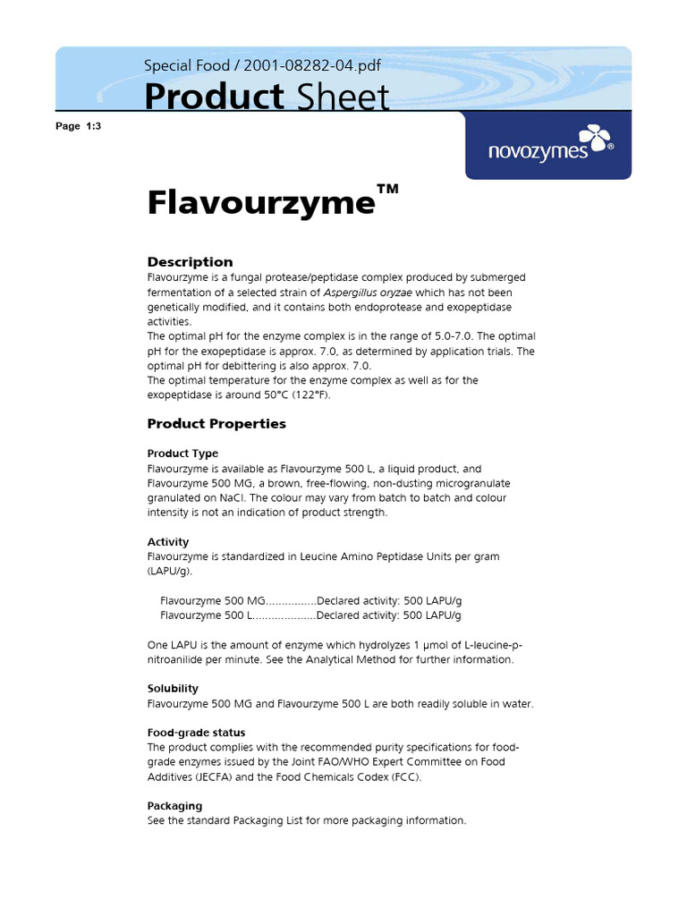 ProdSheet Flavourzyme 2001 08282 | PDF | Protease | Enzyme