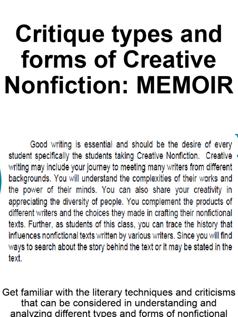 2 Critique Types and Forms of Creative Nonfiction (MEMOIR) | PDF ...