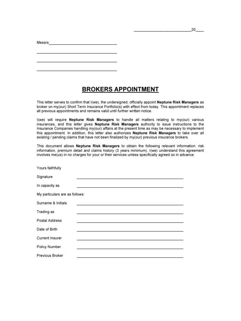 Brokers Letter of Appointment | PDF