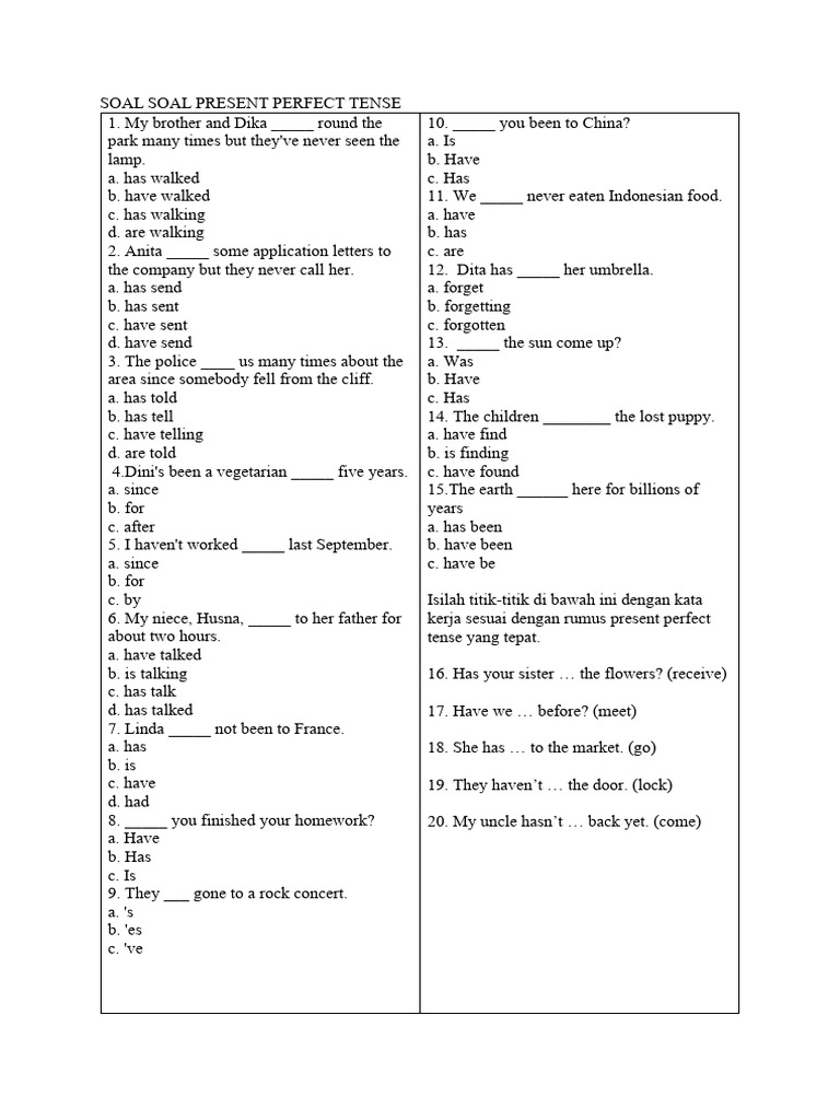 Soal Soal Present Perfect Tense | Download Free PDF | Linguistics | Language Mechanics