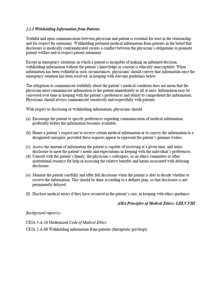 2.1.3 Withholding Information From Patients - Background Reports | PDF ...