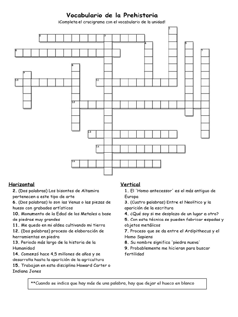 Crucigrama Vocabulario | PDF