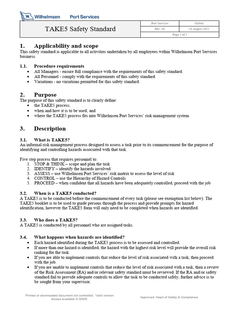 Take 5 | PDF | Safety | Risk