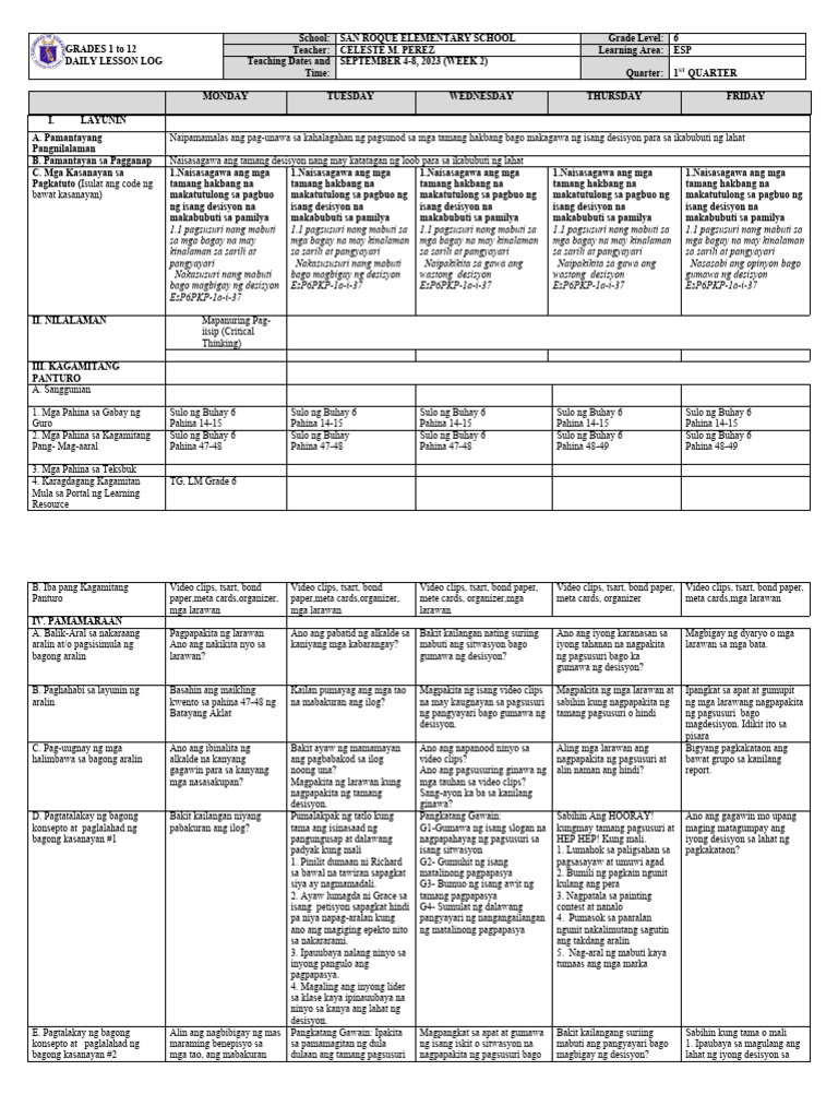 DLL - Esp 6 - Q1 - W2 | PDF