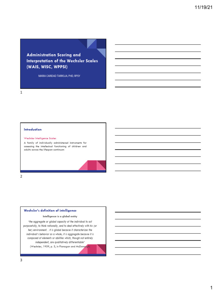 HO - 3 - Administration Scoring Interpretation of Wechsler Scales | PDF ...