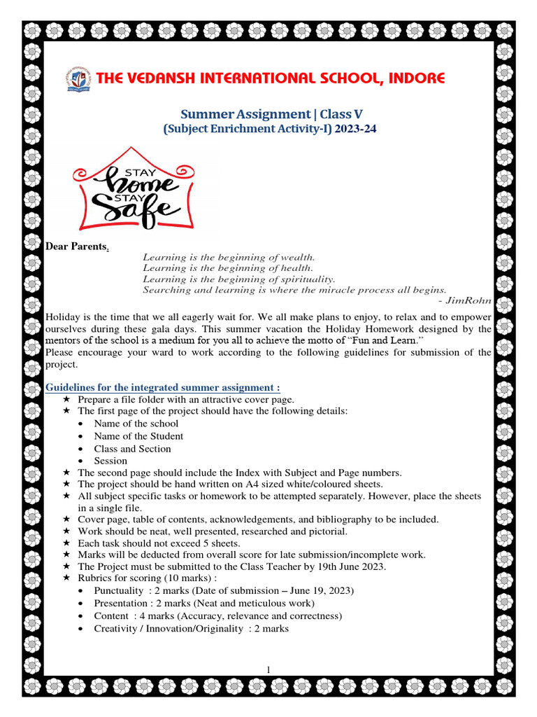 Summer Assignment Grade 5 2023-24 | PDF