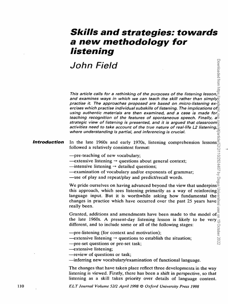 John Field - Skills and Strategies - Towards A New Methodology For ...