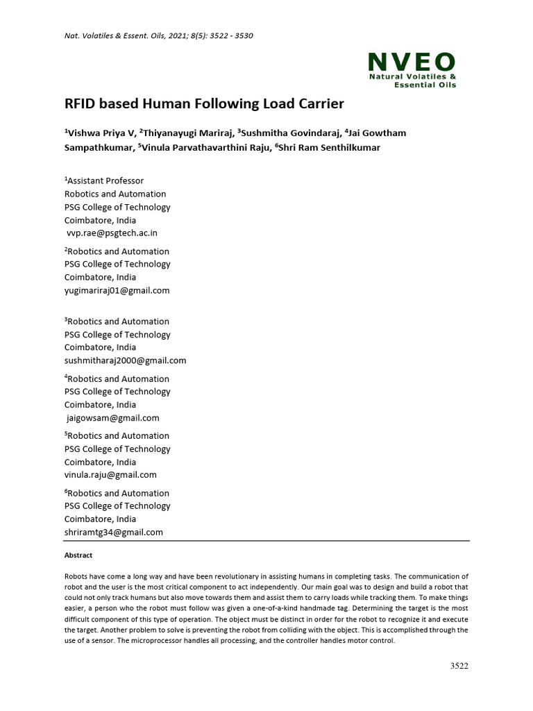 RFID Based Human Following Load Carrier Changed | PDF | Radio Frequency ...