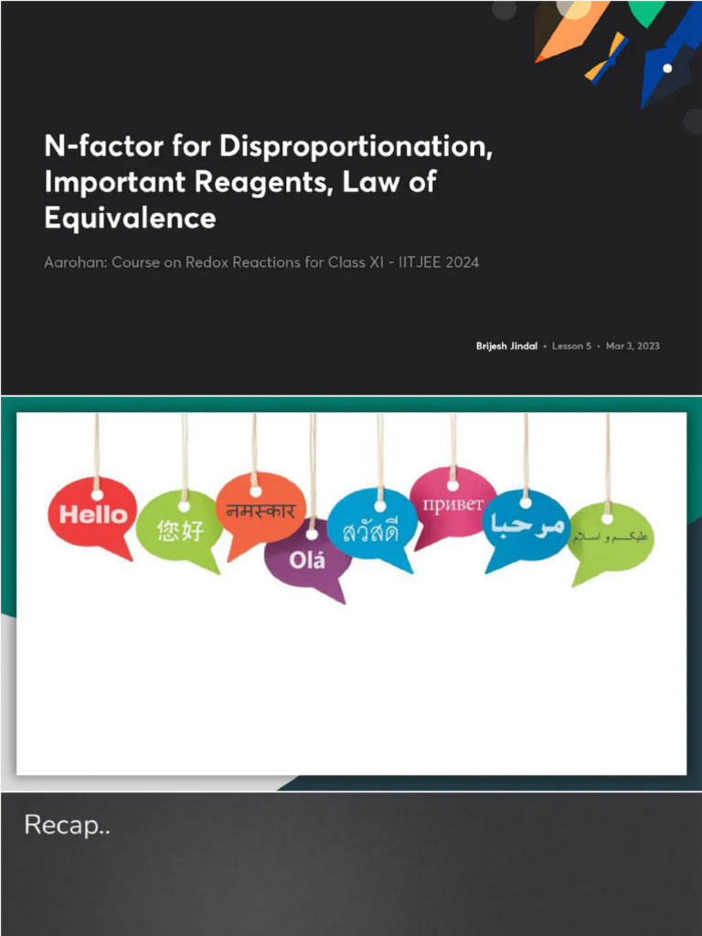 Nfactor For Disproportionation Important Reagents Law of Equivalence ...