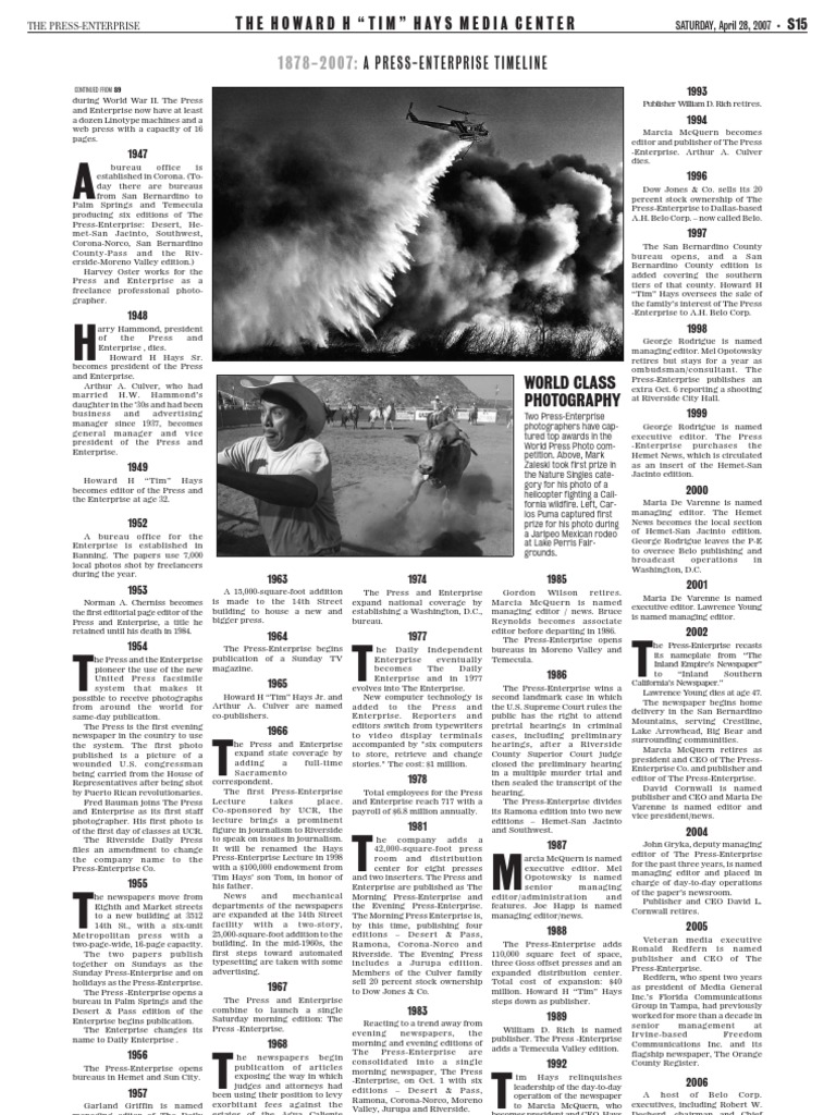 Timeline: The Press-Enterprise - Part 2 | PDF | Newspaper Publishing ...