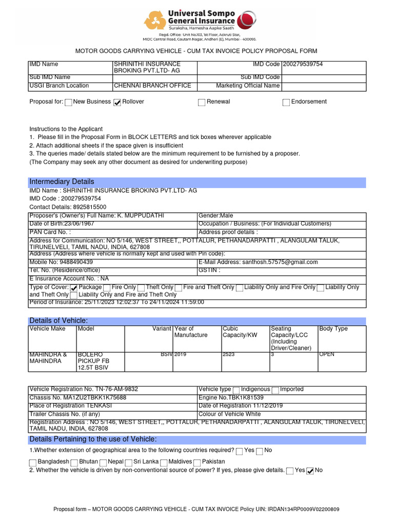 Commercial Vehicle Insurance Form | PDF | Insurance | Cheque