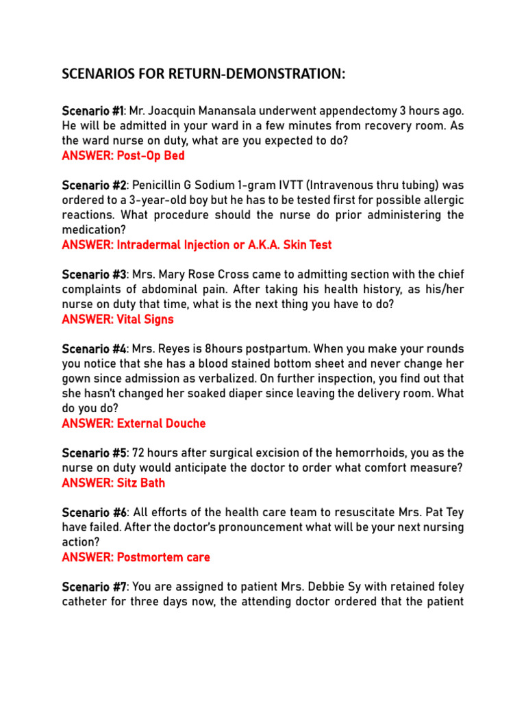Scenarios For Return Demonstration | PDF | Urinary Incontinence ...