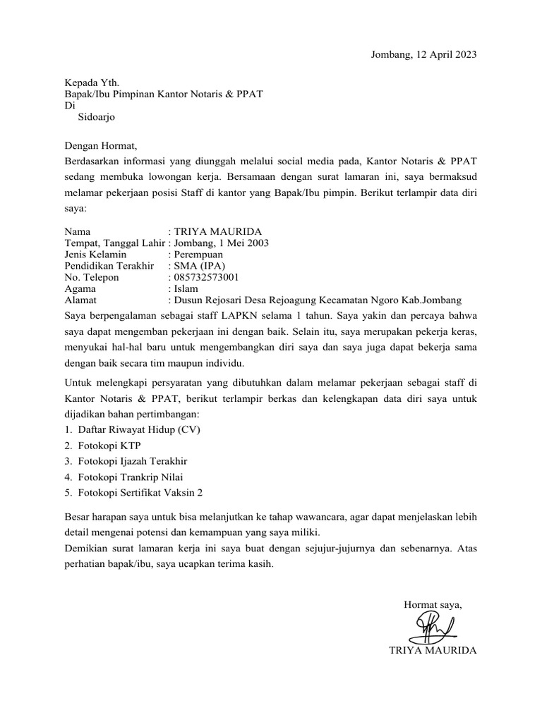 Lamaran Kantor Notari Benar | PDF