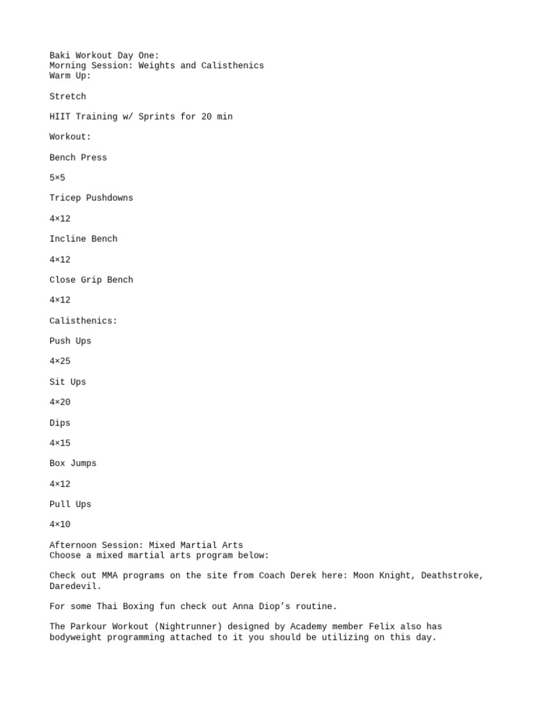 Baki Workout Program 2 | PDF | Mixed Martial Arts | Strength Training