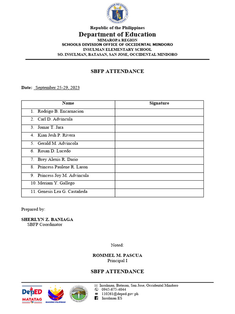 SBFP Attendance | PDF