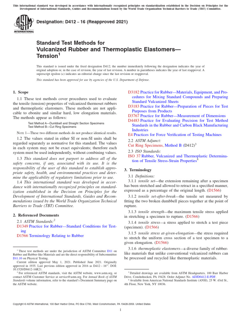 Tracción en Caucho Vulcanizado y Elastómeros Termoplásticos - ASTM D412 | PDF | Ultimate Tensile ...