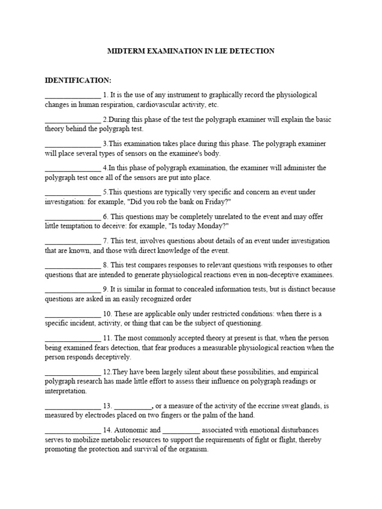 Midterm Examination in Lie Detection | PDF | Polygraph | Electroencephalography