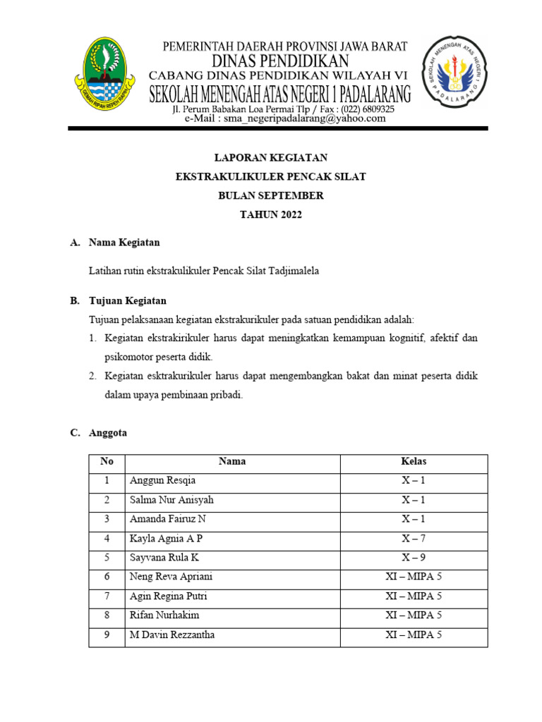 Laporan Kegiatan Ekstrakurikuler Pencak Silat | PDF Laporan Kegiatan Ekstrakurikuler Pencak Silat | PDF