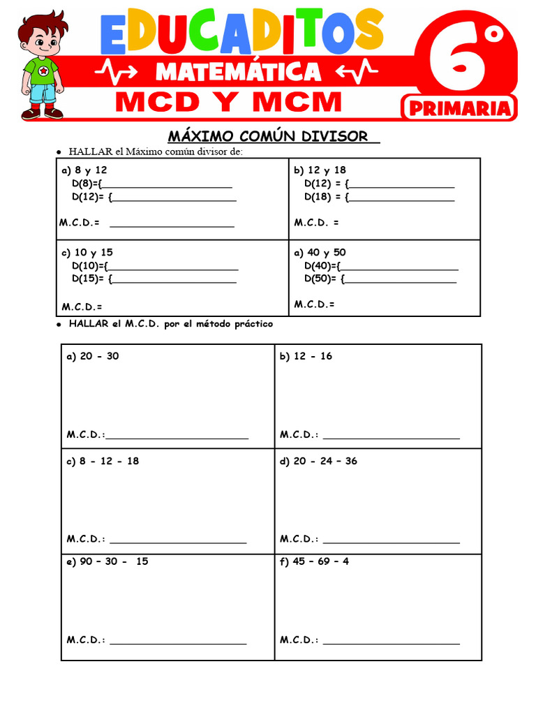 MCD y MCM para Sexto Grado de Primaria | PDF | Multiplicación | Matemáticas
