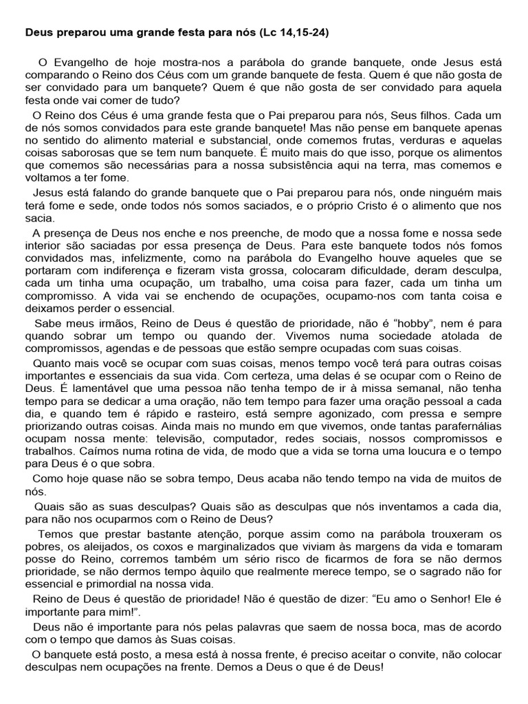 Deus Preparou Uma Grande Festa para Nós | PDF | O Reino de Deus | Jesus