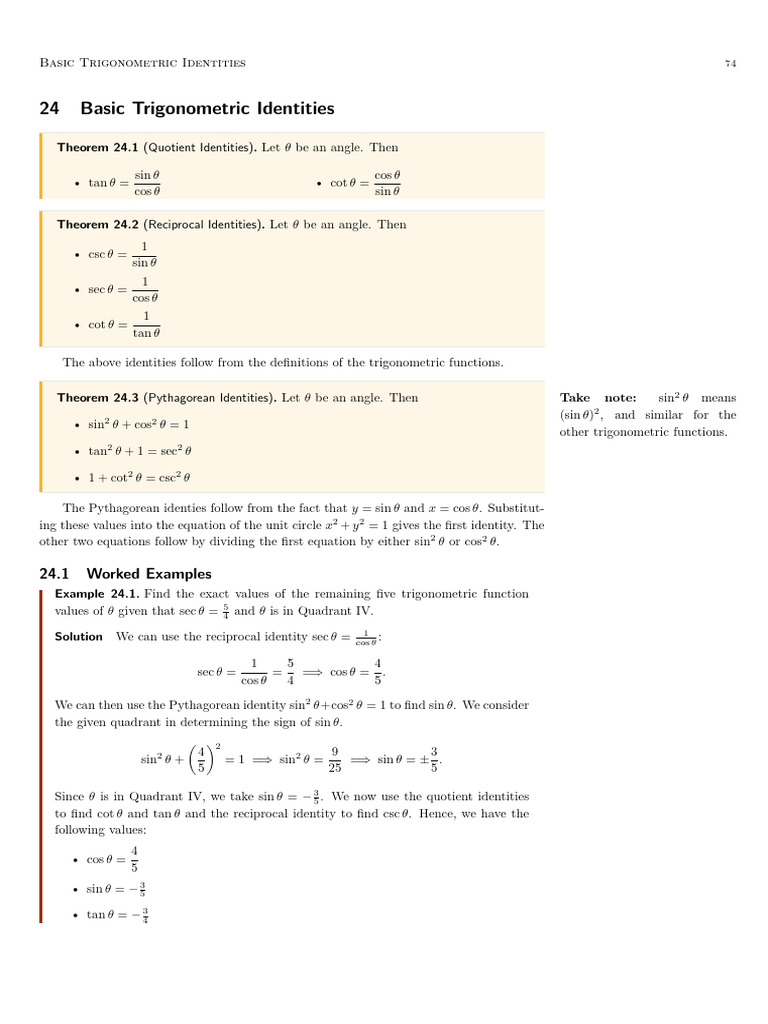 24 Basic Trigonometric Identities Pdf Trigonometric Functions Mathematical Objects