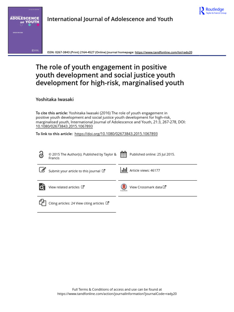The Role of Youth Engagement in Positive Youth Development and Social Justice Youth Development ...