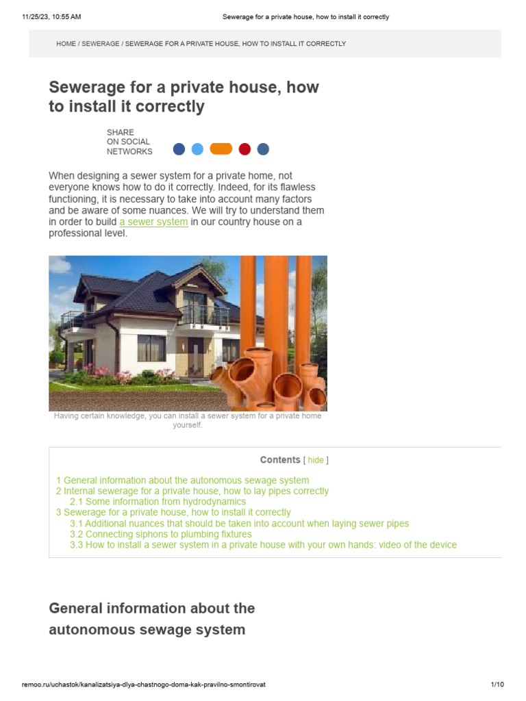 Sewerage For A Private House, How To Install It Correctly | Download Free PDF | Sanitary Sewer ...