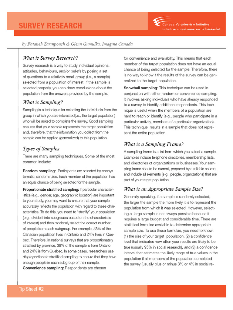 Tipsheet2 Survey Research en | PDF | Sampling (Statistics) | Survey Methodology