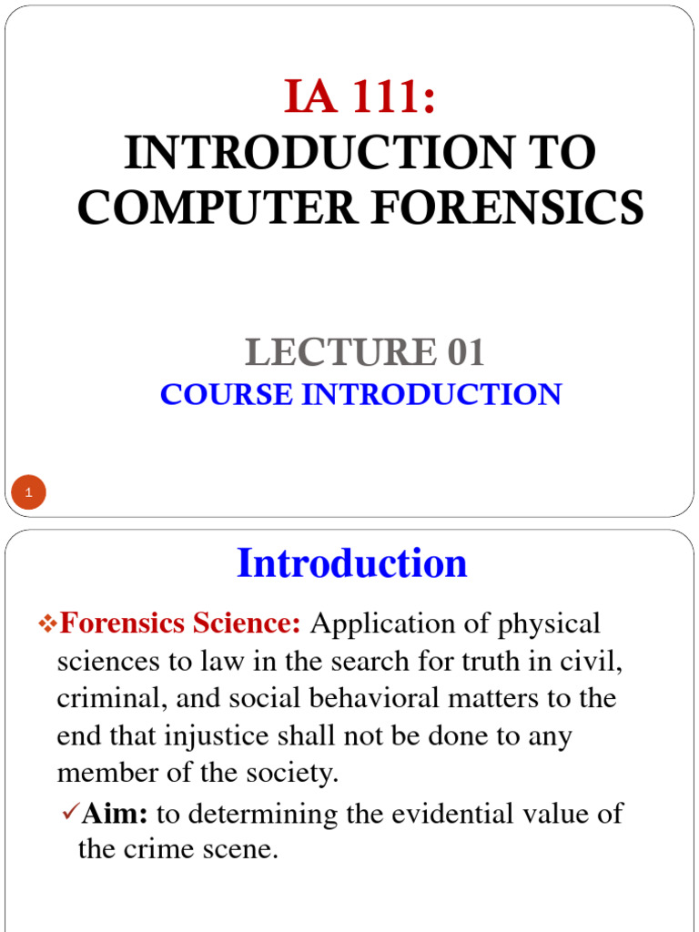 IA 111 Lecture 01 Year 2022-2023 | PDF | Computer Forensics | Cybercrime