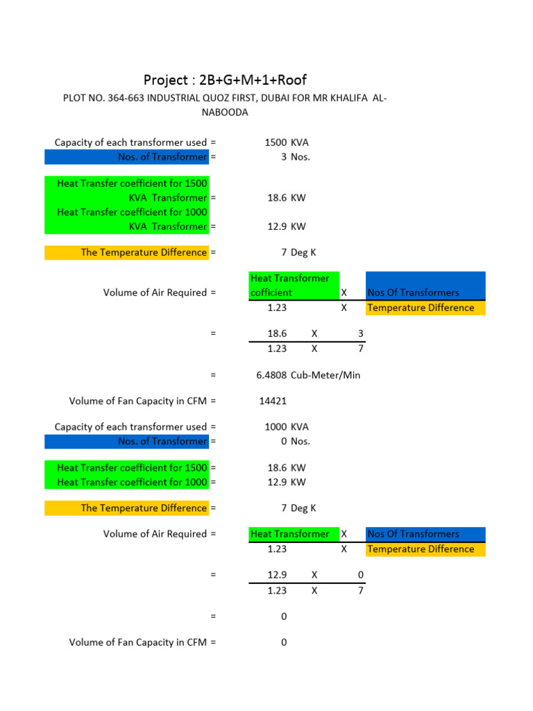 Substation Ventilation Calculation | PDF