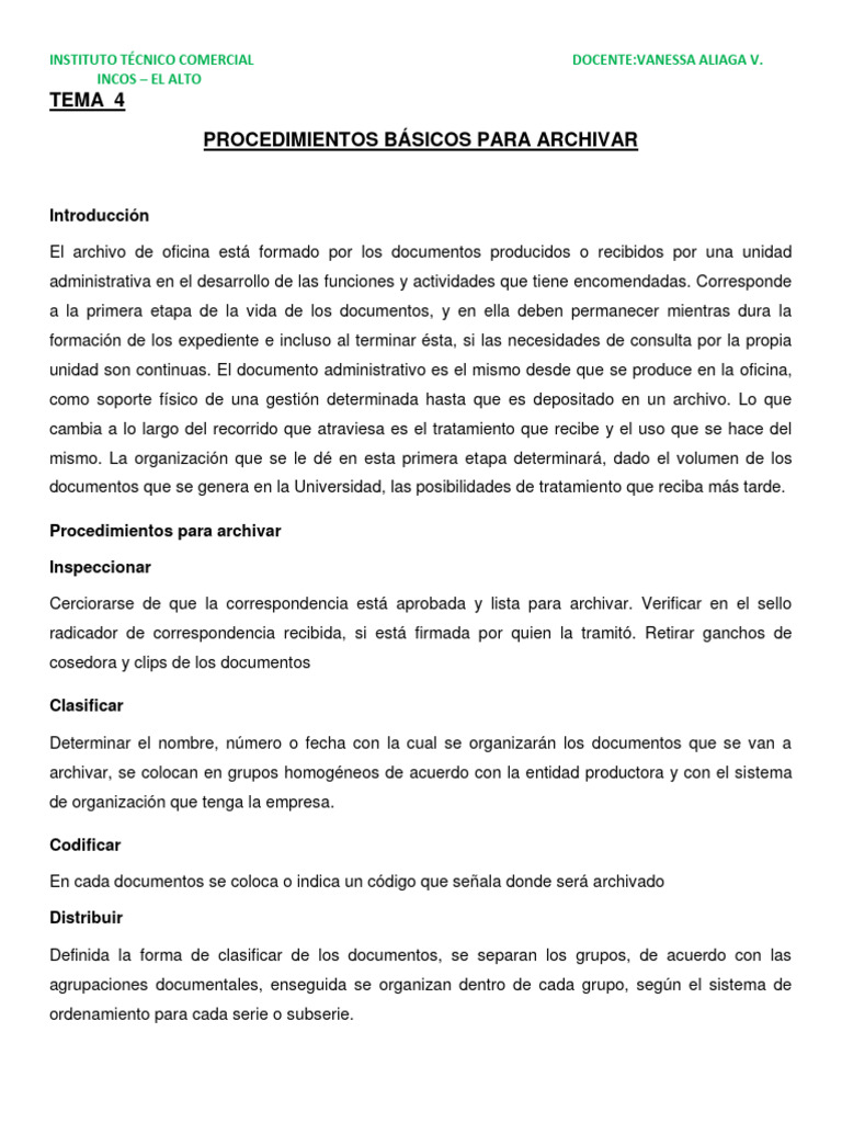 Procedimientos para Archivar Documentos | PDF | Informática