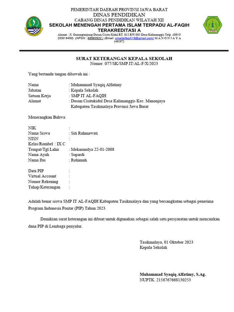 SK Kepsek SMP Pip 2023 | PDF