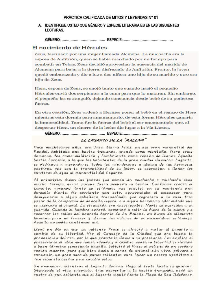Práctica Calificada de Mitos y Leyendas | PDF