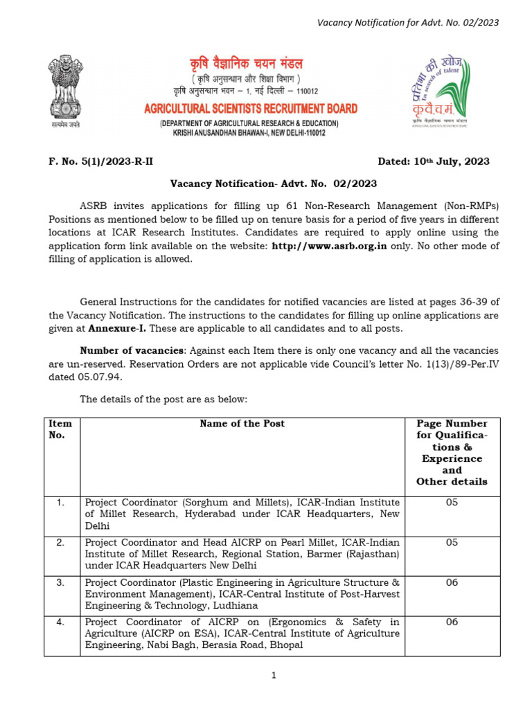 Vacancy Notification Advt. No. 02 2023 For Non RMP Positions | PDF ... Vacancy Notification Advt. No. 02 2023 For Non RMP Positions | PDF ...