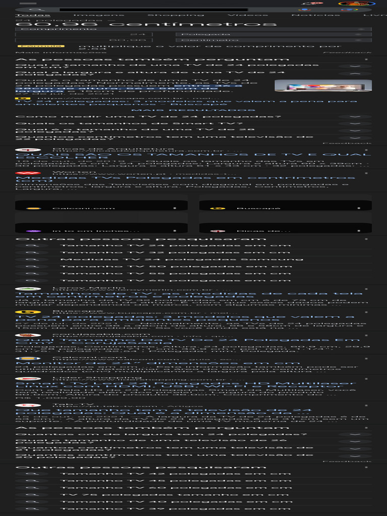Dimensões de TV de 24 Polegadas em cm | PDF | Polegada | Tecnologia da ...