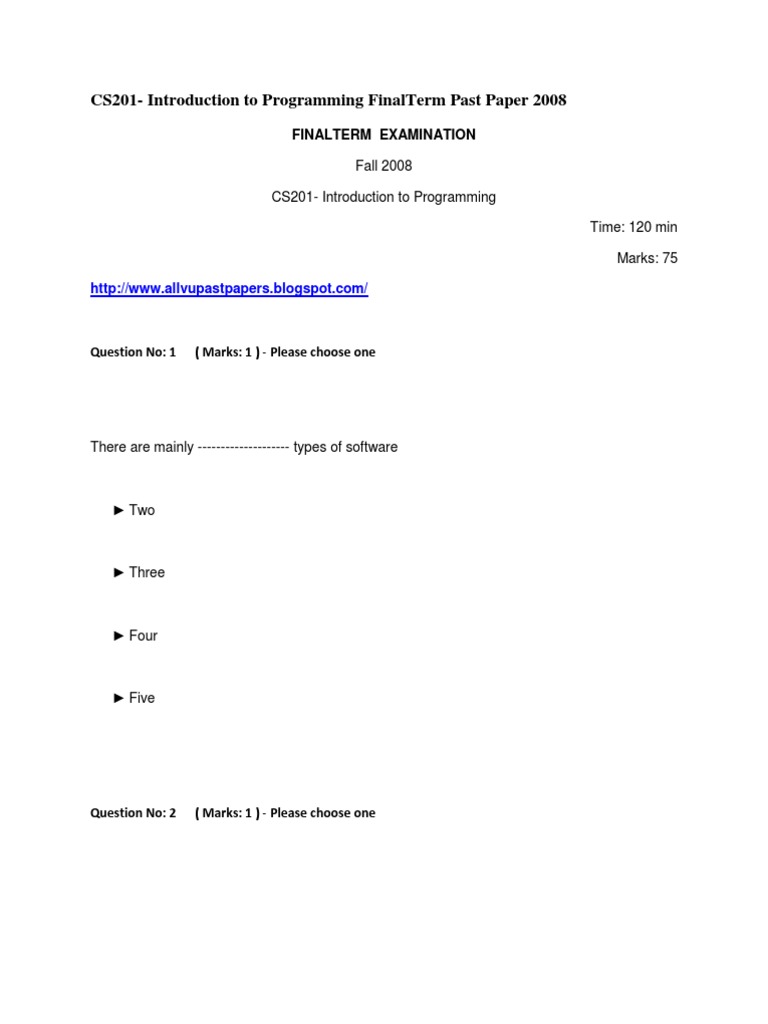 Pro-Coputing VU Papers | PDF | Subroutine | Pointer (Computer Programming)