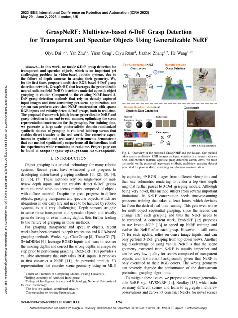 GraspNeRF Multiview-Based 6-DoF Grasp Detection For Transparent and Specular Objects Using ...
