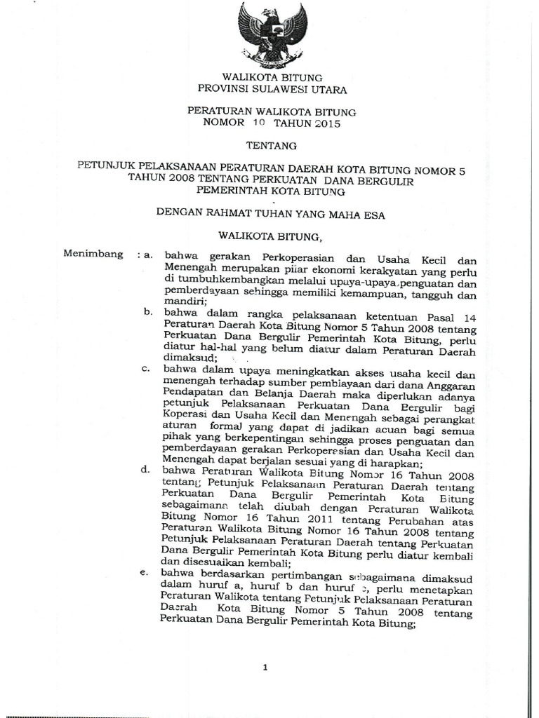 Perwa No. 10 - Juklak Perkuatan Dana Bergulir | PDF