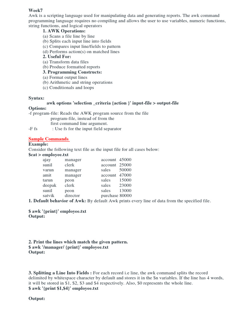 Learning AWK and Sed Commands Guide | PDF | Filename | Computing