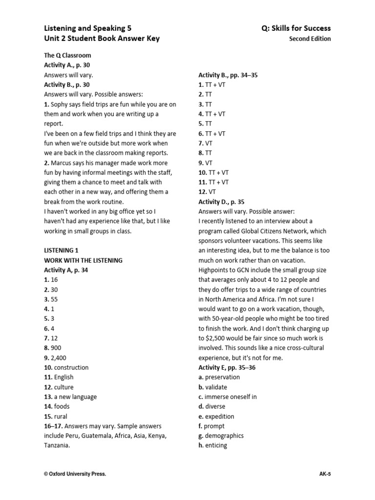 Q2e LS5 U02 AnswerKey | PDF