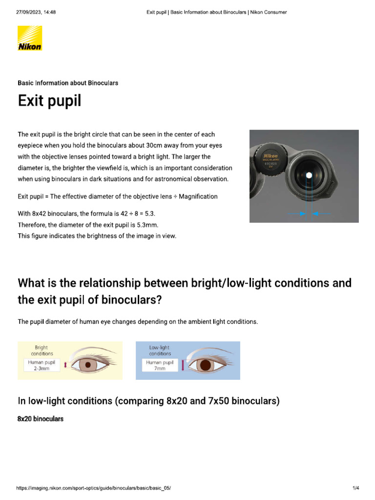 Exit Pupil - Basic Information About Binoculars - Nikon Consumer | PDF