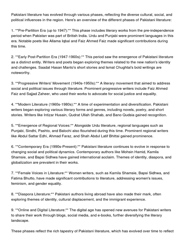 Phases of Pakistani Literature | PDF | Pakistan | South Asia
