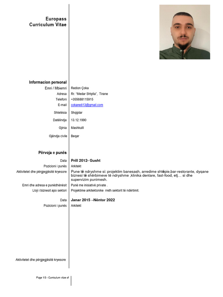 CV Europass - Redion Çoka - Shqip | PDF